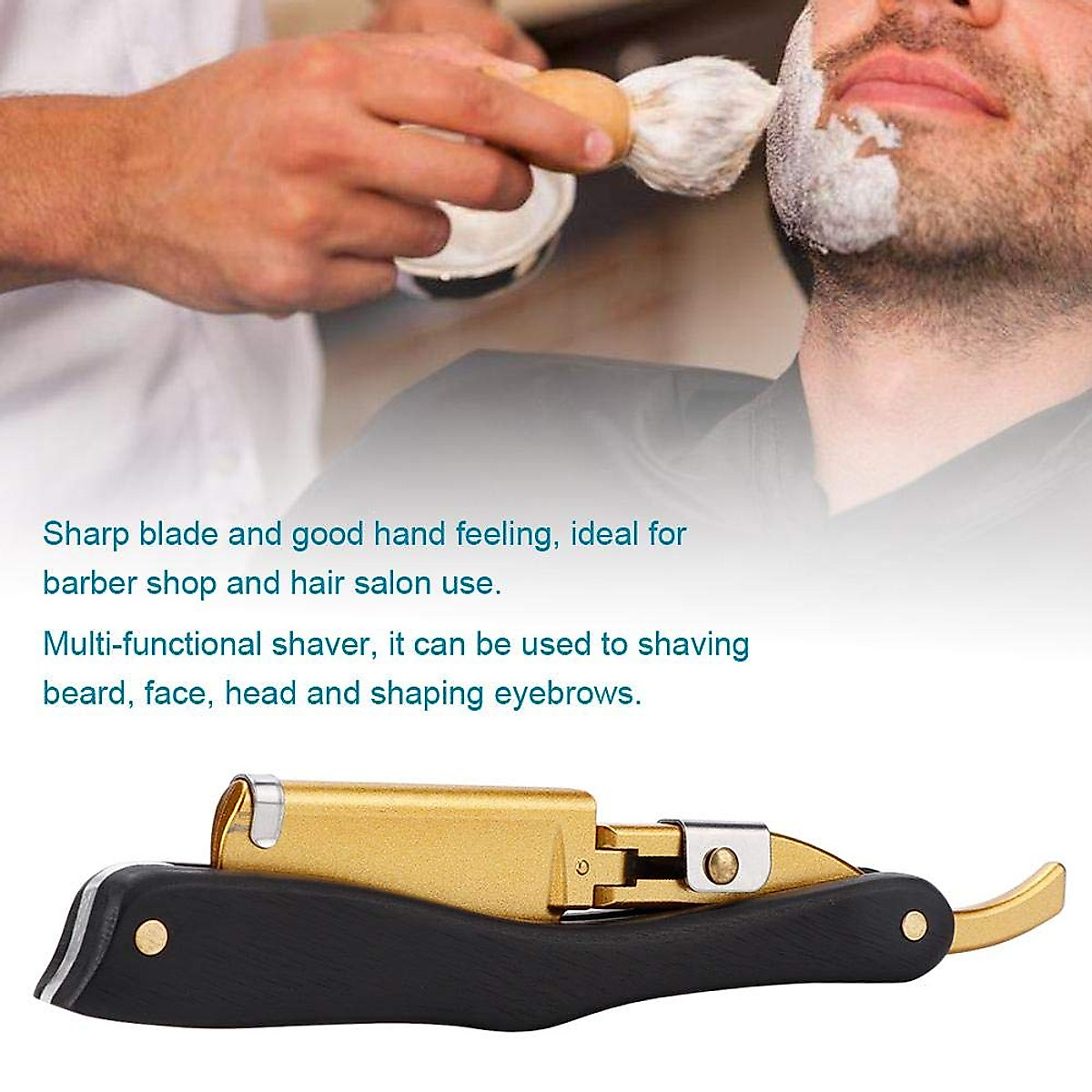 Lightweight Wooden Handle Straight Barber Razor, Classic Multi-Functional Barber Shaver, for Hair Salon Baber Shop(black)