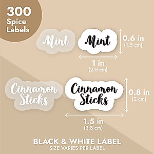 Talented Kitchen 300 Preprinted Spice Labels, Clear Spice Jar Labels for Seasoning, Herbs, Pantry and Kitchen Spice Rack Organization, Black and White Cursive Font