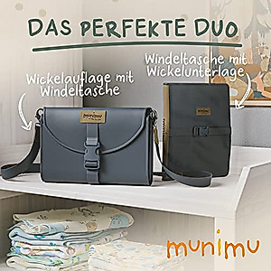 munimu® Portable Baby Diaper Changing Pad – Stylish Travel Changing Mat Bag with 5 Pockets & Adjustable Strap Converts into an XXL Waterproof Changing Pad – Portable Changing Pads, Anthracite