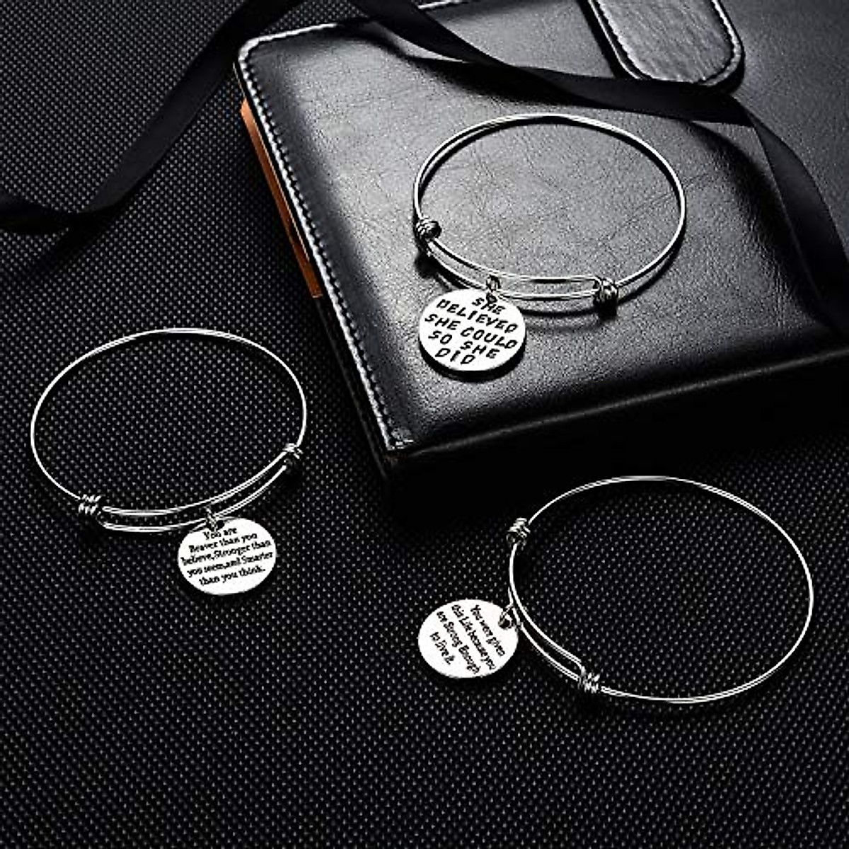 YEEQIN Pack of 3 Inspirational Bangle Bracelets, Inspirational Gifts, Inspirational Jewelry, Women Bangles, Strength Believe Confidence Gift (Pack of 3 Mixed Styles)