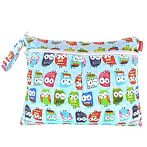 Damero 3pcs Pack Wet Dry Bag for Cloth Diapers Daycare Organizer Bag, Cute Owls