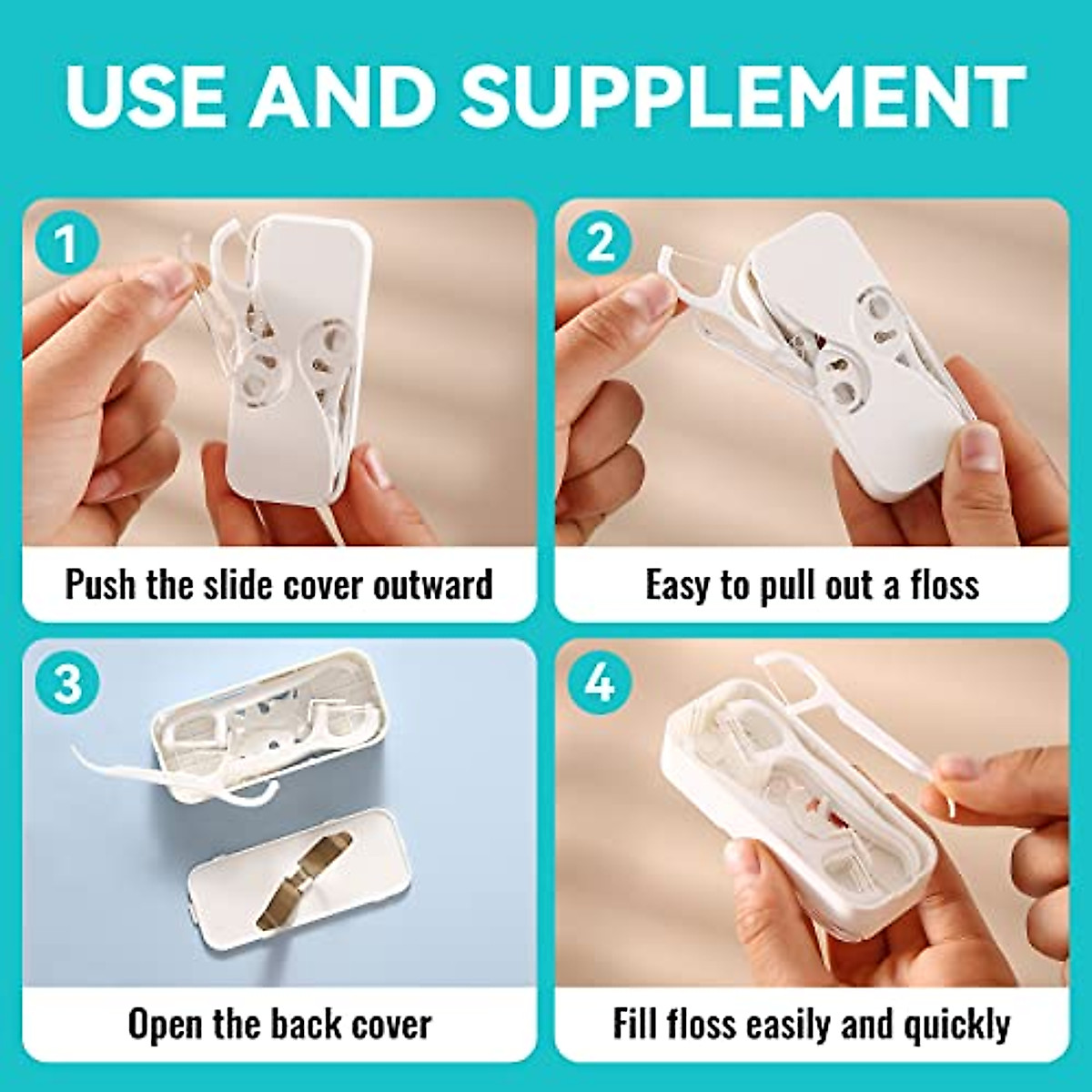 JIBIACB Dental Floss Portable Case/ Dispenser Automatic Dental Floss Picks Cases for Teeth Cleaning,Specialized Floss (Pink+Green)