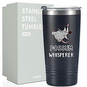 Onebttl Possum 20oz Tumbler With Spill-Proof Lid - Unique Gift for Possum Lovers, Women & Men - Opossum Gift Box Included - Black