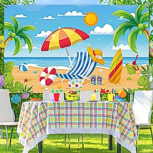 Summer Beach Backdrop for Hawaiian Party Decorations Pool Surfboard Banner for Hawaiian Themed Birthday Baby Shower Party Supplies Photography Background Photo Booth