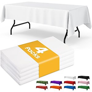 Niuara White Plastic Table Cloth Rectangle Table 4 Pack, 54''×108'' White Tablecloth for 6ft Tables, Table Cloth for Disposable Use, Table Cover for Holiday Party, Gathering