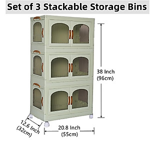 Fordonral 3 Pack Closet Organizers and Storage, Collapsible Storage Bins with Lids and 3 Doors, Heavy Duty Stackable Storage Bins Modern Cabinet, 3 × 11 Gallon / 50 Liters / 44 Quart