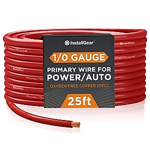 InstallGear 1/0 Gauge AWG OFC Pure Copper Power Ground Wire Cable (25ft Red) True Spec Welding Wire, 1/0 Gauge Battery Cable Wire, Automotive Wire, Car Audio Speaker Stereo, RV Trailer, Amp Wiring
