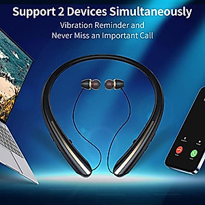 Bluetooth Headphones Retractable, Neckband Earbuds Wireless Headset Sports Noise Cancelling Stereo Earphones with Microphone Compatible with iPhone, Smart Phone, Android, Samsung, iPad (Black Gold)