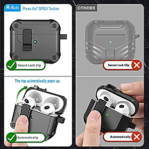 R-fun Airpods 3rd Generation Case with Automatic Secure Lock Clip, Hard Shell Full-Body Protective Airpods 3 Case 2021 for Women Men,Compatible with Apple Airpods 3rd Generation 2021,Black