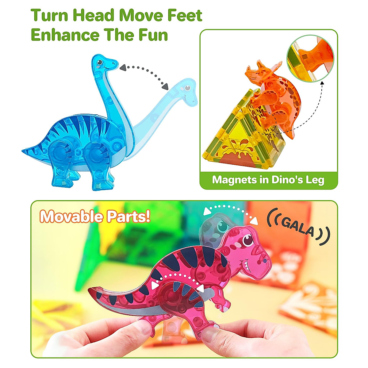 Asago Magnetic Tiles Dinosaurs Magnet Building Blocks Toys for Kids ages 3-5 4-8 8-12 Creative Animals Educational Stack Tile Construction for Boys Girls Toddlers 5-7 Year Old to STEM Learning