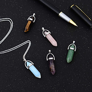 JXMYBA 5pcs Crystal Necklace Hexagonal Pendant Gemstone Chakra Healing stone Crystal Jewelry for Women Girls Men Birthday Gifts…