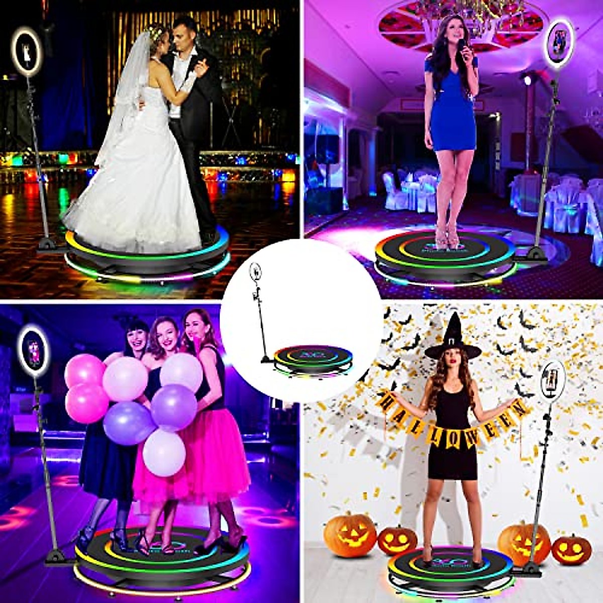 OLEEVEE 360 Photo Booth Machine 60cm for Parties with Ring Light, Free Logo Customization, 1 People Stand on, Remote Control, Automatic Slow Motion 360 Camera Booth(60cm/23.6" with Flight Case)