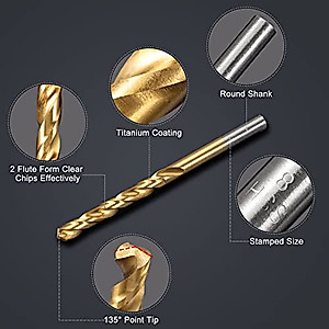 uxcell 99pcs Titanium Twist Drill Bit Set 14 Sizes 1/17"- 37/94" Drilling Dia High Speed Steel Drills for Hardened Metal, Stainless Steel, Cast Iron, Wood, Plastic with Case
