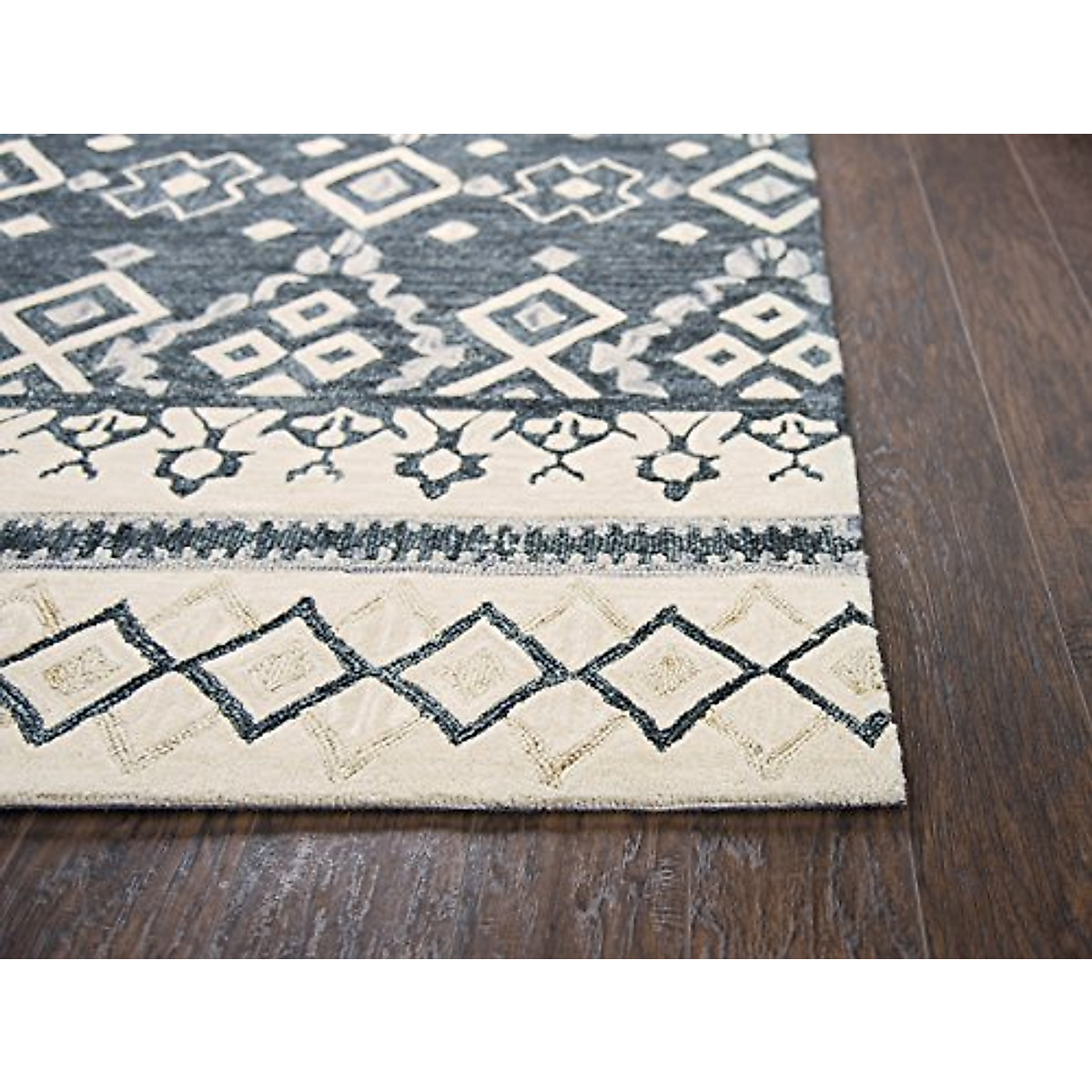 Rizzy Home | OU936A | Opulent Collection | Wool Area Rug | 8' x 10' | Natural /Gray/Dark Blue/Blue Tribal Motif