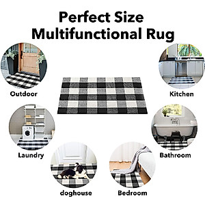 pinyan Cotton Buffalo Plaid Rugs 27.5"x43"(2.3'x3.6'),Complete Home Rug Hand-Woven, Indoor/Outdoor Use,Black & White Checkered Rug-Layered Door Mats, Washable for Front Porch, Kitchen, Farmhouse
