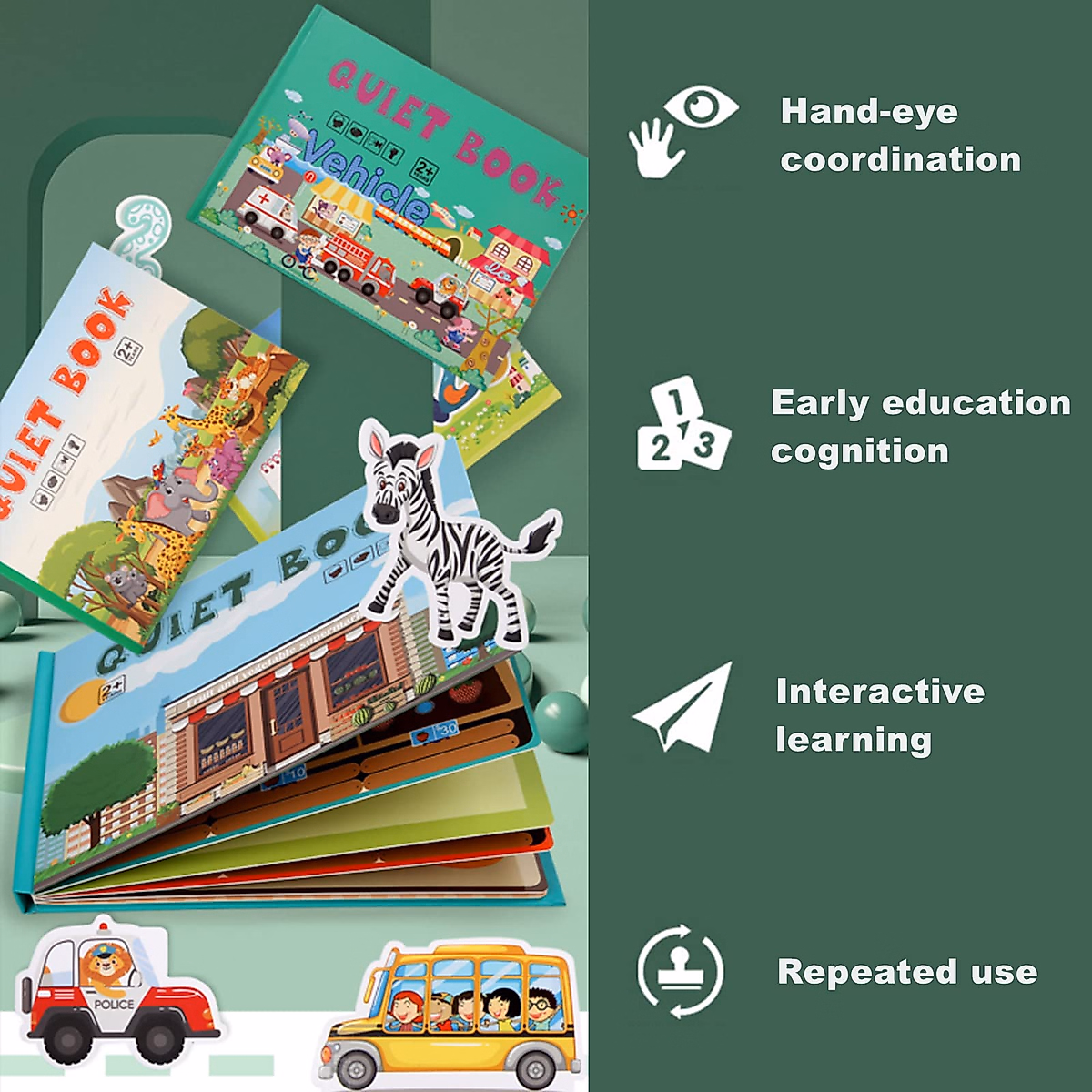 MIKNEKE 2 Pack DIY Quiet Book for Toddler, Montessori Busy Book for Kids to Develop Learning Skills, Animal Vehicle Preschool Learning Activities Learning & Education Toys