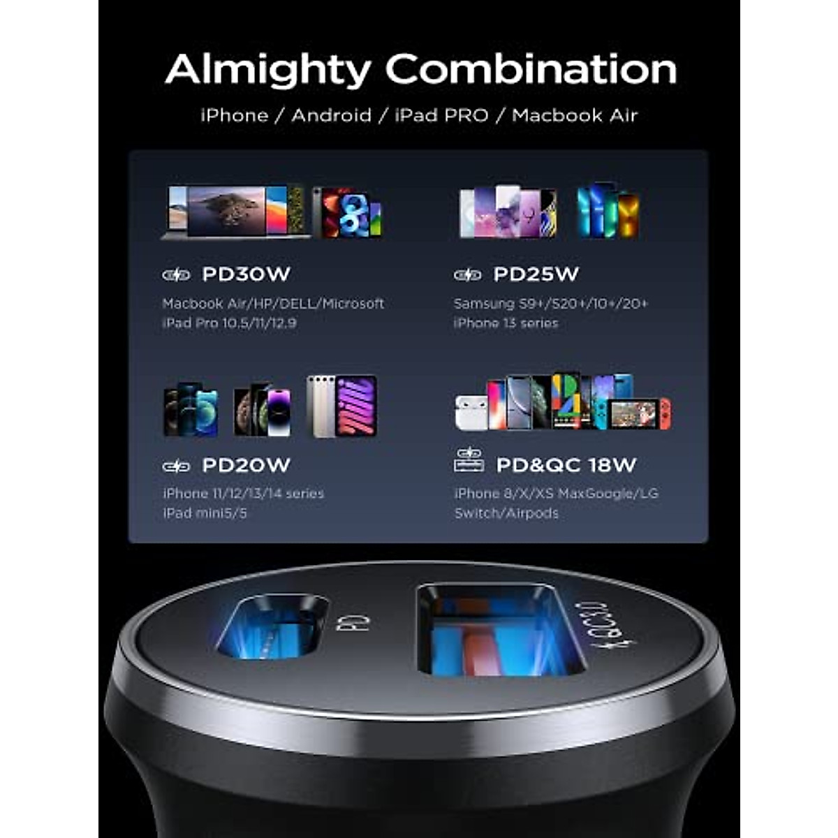 48W USB C Car Charger All Metal Fast USB Car Charger Adapter with 60W 3.3ft Nylon Braided Type C Cable LISEN Compact Cigarette Lighter USB Charger PD&QC3.0 Dual Port for Samsung S22/Pixel/Android/iPad