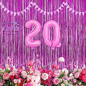 Hot Pink Tinsel Curtain Party Backdrop - GREATRIL Foil Fringe Curtain Photo Booth Streamers for Bachelorette Party Engagement Wedding Party New Years Eve Baby Shower Bridal Shower 2 PCS