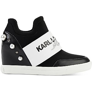 Karl Lagerfeld Paris Womens Charsi Leather Casual and Fashion Sneakers Black