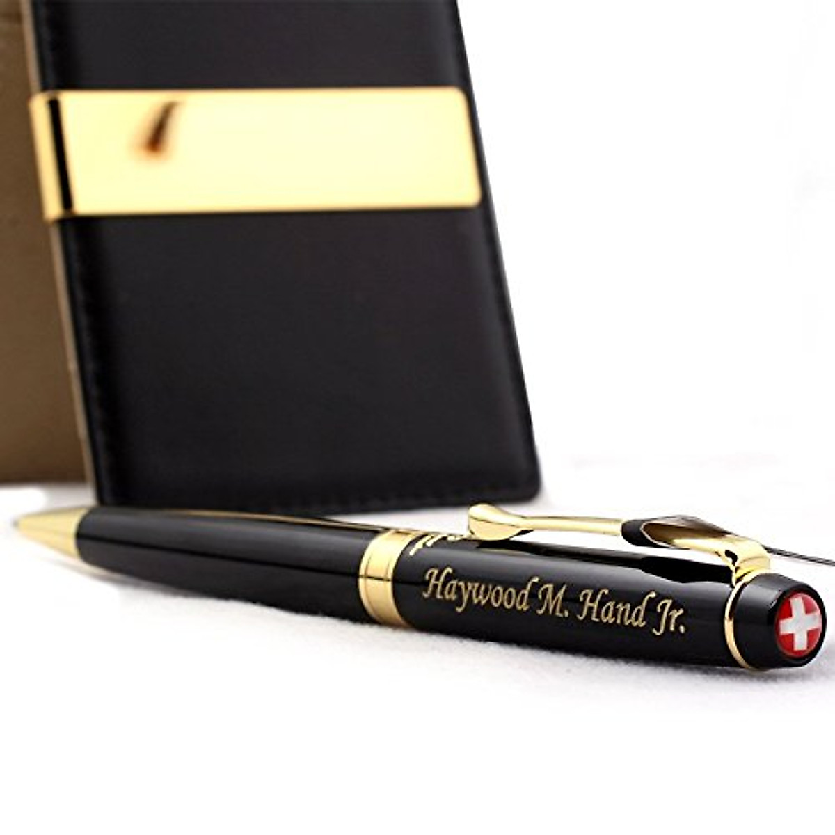 Sotania Free engraving - 24K Gold, Mens Leather Money Clips, Roller Ballpen, Ballpoint pen, Ball pen, Groomsmen Gift,Three Lines Each 20 Characters, Free Customization (NAVI)