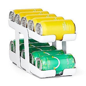 YouCopia Rolldown Beverage Can Dispenser, Space-Saving 2-Tier Drink Organizer for Fridge Storage, One Size, White