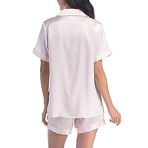 Fishers Finery Women's 100% Mulberry Silk Short Pajama Set; Collar (Pink, XL)