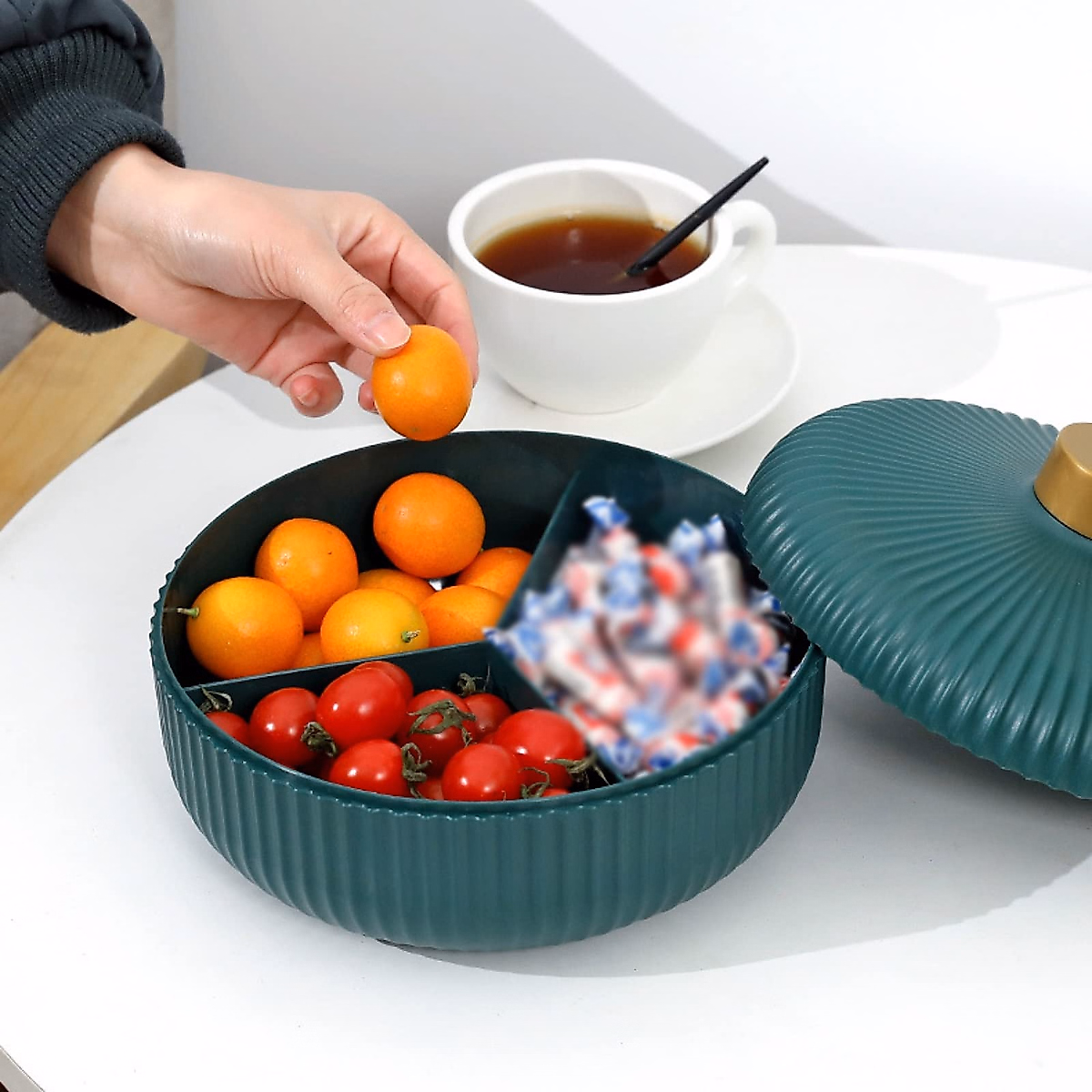 Ochine Snack Box Candy Dish Snack Tray Candy Box Storage Tray Serving Platter Round Fruit Plate Serving Dish Tray Snack Organizer Container with Lid for Home Office Wedding Christmas Party