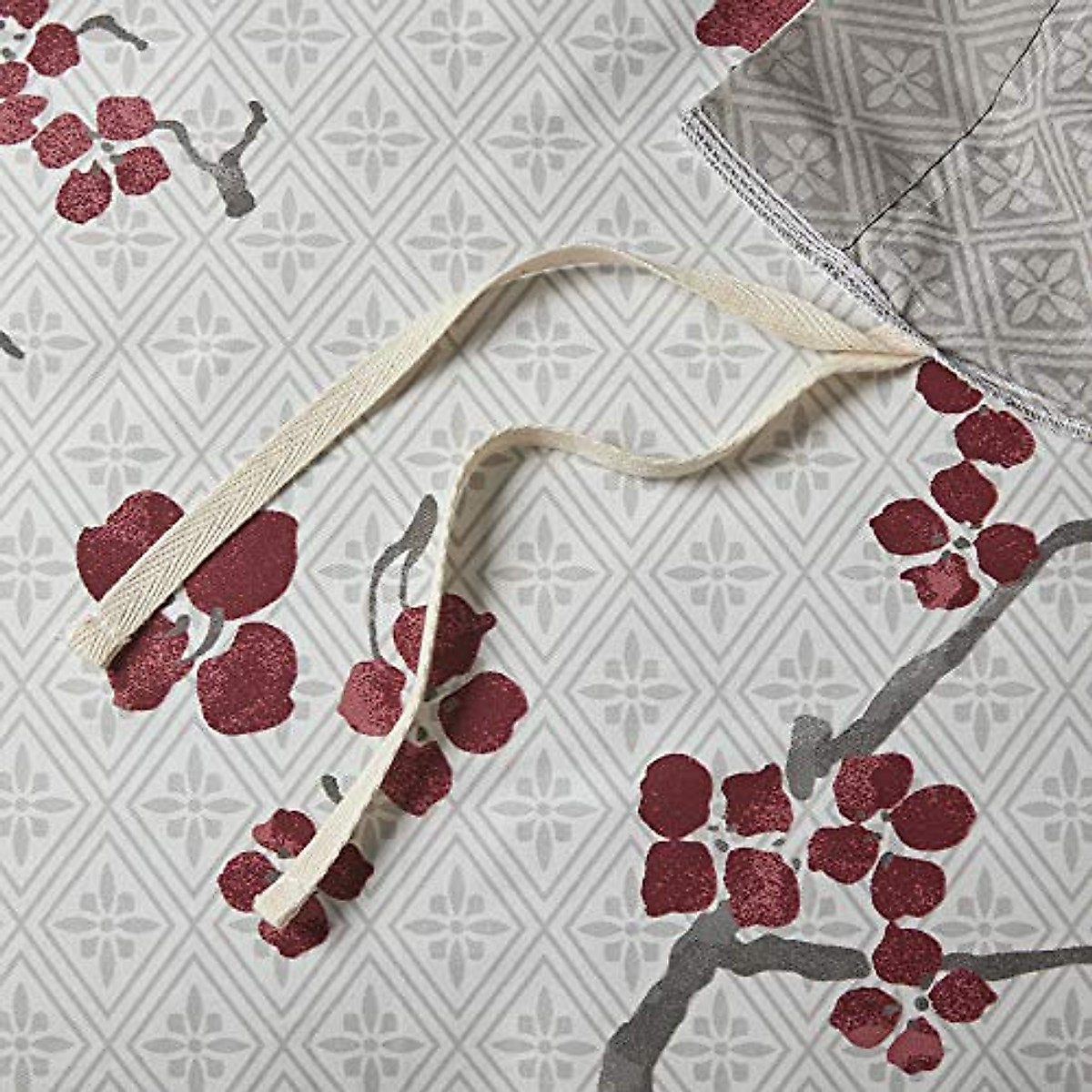 N Natori Cherry Blossom Duvet Cover Queen Size - Red, Grey , Cherry Blossom Duvet Cover Set – 3 Piece – 100% Cotton Sateen Light Weight Bed Comforter Covers