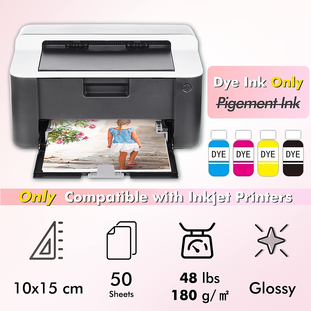 Koala Inkjet Glossy Photo Paper 50 Sheets 10X15cm 48LB Compatible with HP Envy Officejet Pro Photosmart Printers