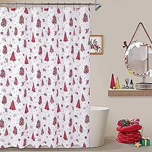 CAROMIO Christmas Shower Curtain, Floral Shower Curtains for Bathroom, Christmas Decorations Fabric Curtains, Water Resistant, Machine Washable (White, 72x72 Inches)