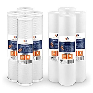 Aquaboon 5 Micron 20 x 4.5 Water Filter - Carbon Block & Sediment Filter Cartridges Set (8-PACK) for 20-inch Water Filter Housings - Fits BLUONICS BLCTO20X4, PP-20B4, Pentek 155358-43, EP20-BB