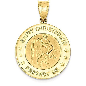 IceCarats 14K Yellow Gold Saint Christopher Medal Patron of Travelers Athletes Protection Necklace Christian Religious Pendant Faith Charm 28mm x 19mm Only
