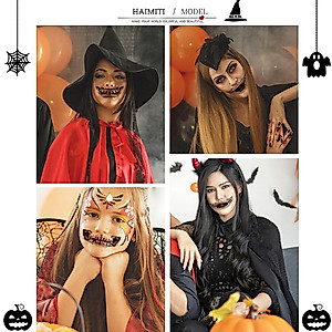 Halloween Mouth Teeth Tattoo Sticker, Halloween Temporary Tattoos Face Decals, 10Pcs Black White Horror Mouth Face Tattoo Lip Stickers, Halloween Cosplay Party Masquerade Prank Makeup Props