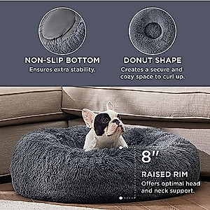 Bedsure Calming Dog Bed for Medium Dogs - Donut Washable Medium Pet Bed, 30 inches Anti Anxiety Round Fluffy Plush Faux Fur Cat Bed, Fits up to 45 lbs Pets, Dark Grey