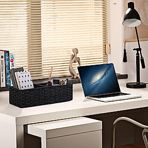 Vagusicc 2-Section Wicker Storage Basket, Hand-Woven Paper Rope Wicker Baskets, Toilet Tank Basket, Baskets for Organizing, 2-Pack, Black