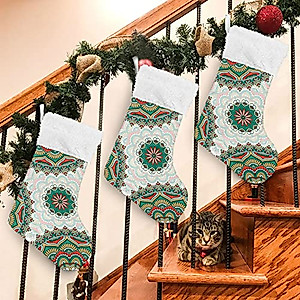 Kigai Christmas Stockings Bohemian Tile Green Large Candy Stockings Stuffers Kids Cute Xmas Sock Decorations 2PCS for Home Holiday Party 12" x18"