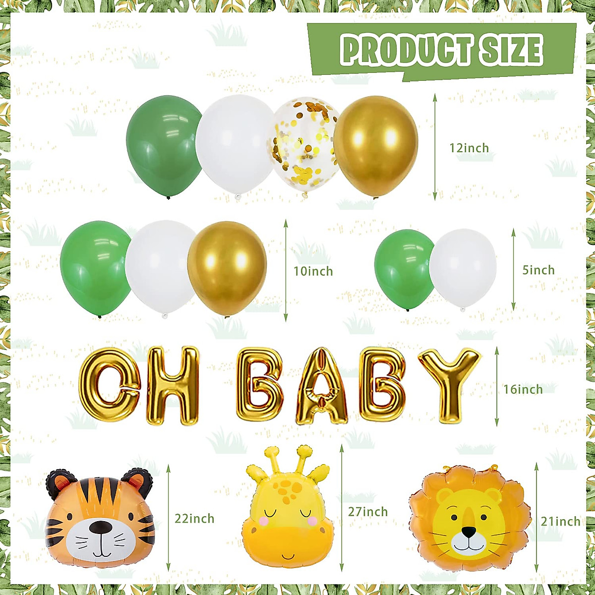 Safari Jungle Baby Shower Decorations, Jungle Animal Party Supplies Decor for Boy Girl Showers Birthdays with Banners Cake Topper Cupcake Topper Balloons Sash Corsage