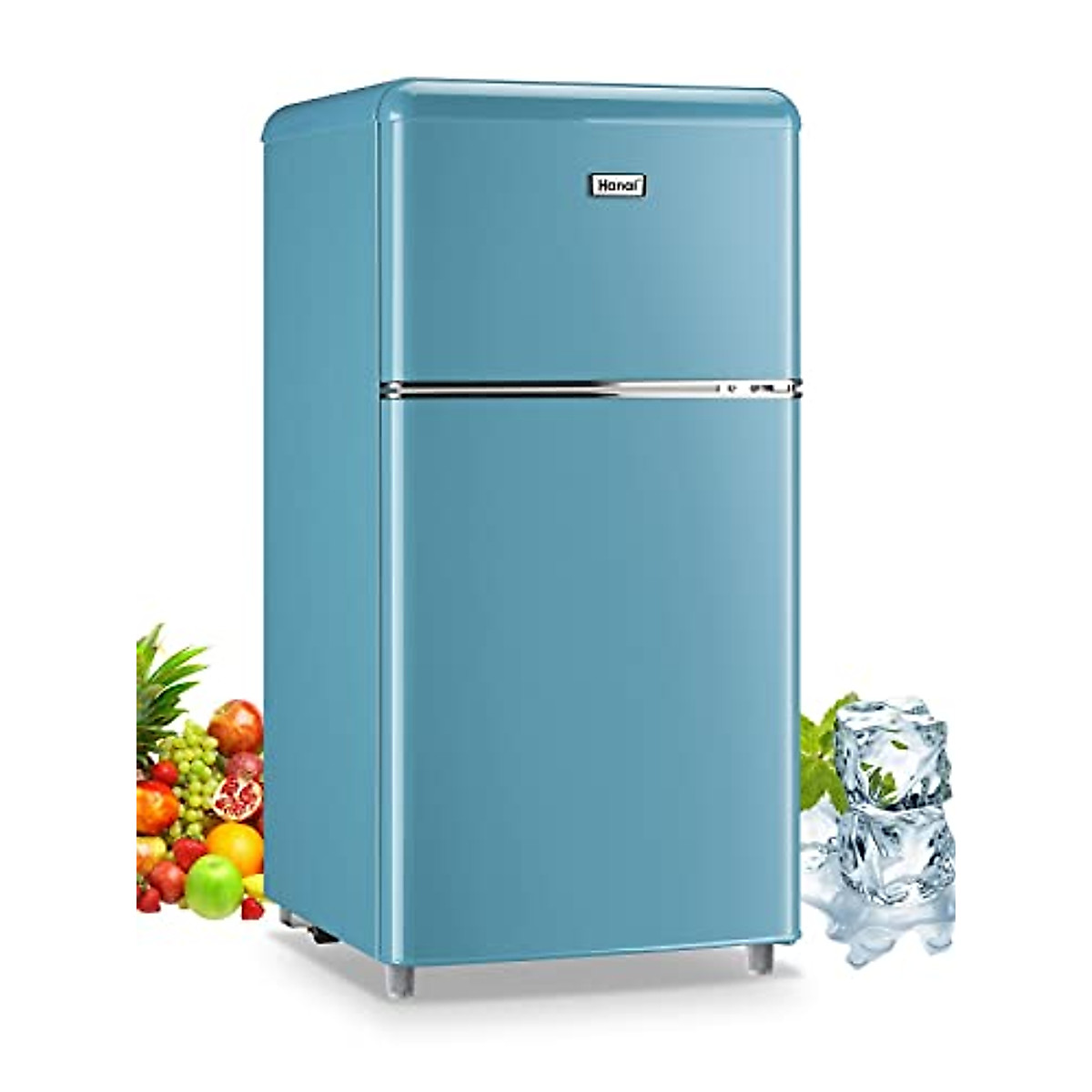 WANAI Compact Refrigerator 3.2 Cu.Ft Retro Mini Fridge with Freezer Dual Door Small Refrigerator with 7 TEMP Modes, LED Lights, Removable Shelves, Ideal for Bedroom Dorm Office Apartment