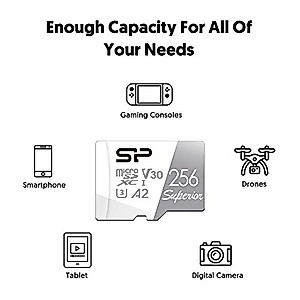 Silicon Power 256GB Superior Micro SDXC UHS-I (U3), V30 4K A2, Compatible with GoPro Hero 9 High Speed MicroSD Card with Adapter