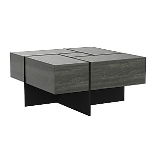 Furnnylane Modern Coffee Table with 4 Drawers,Square Coffee Table with Storage for Living Room,Grey,31.5" D x 31.5" W x 15.7" H