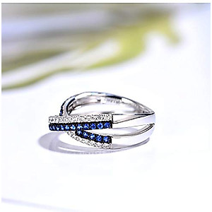 KnBoB Women Cross x Shape Hollow Round Shape 0.3ct Sapphire Ring 18K White Gold Promise Wedding Engagement Bridal Anniversary Ring Size 9