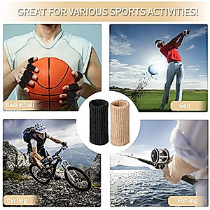 30 Pieces Finger Sleeves,Elastic Compression Protector with 1 Storage Bag,Finger Compression Sleeves,Elastic Thumb Sleeve,Finger Protector Sleeve for Relieving Pain Sports(Black + Beige)