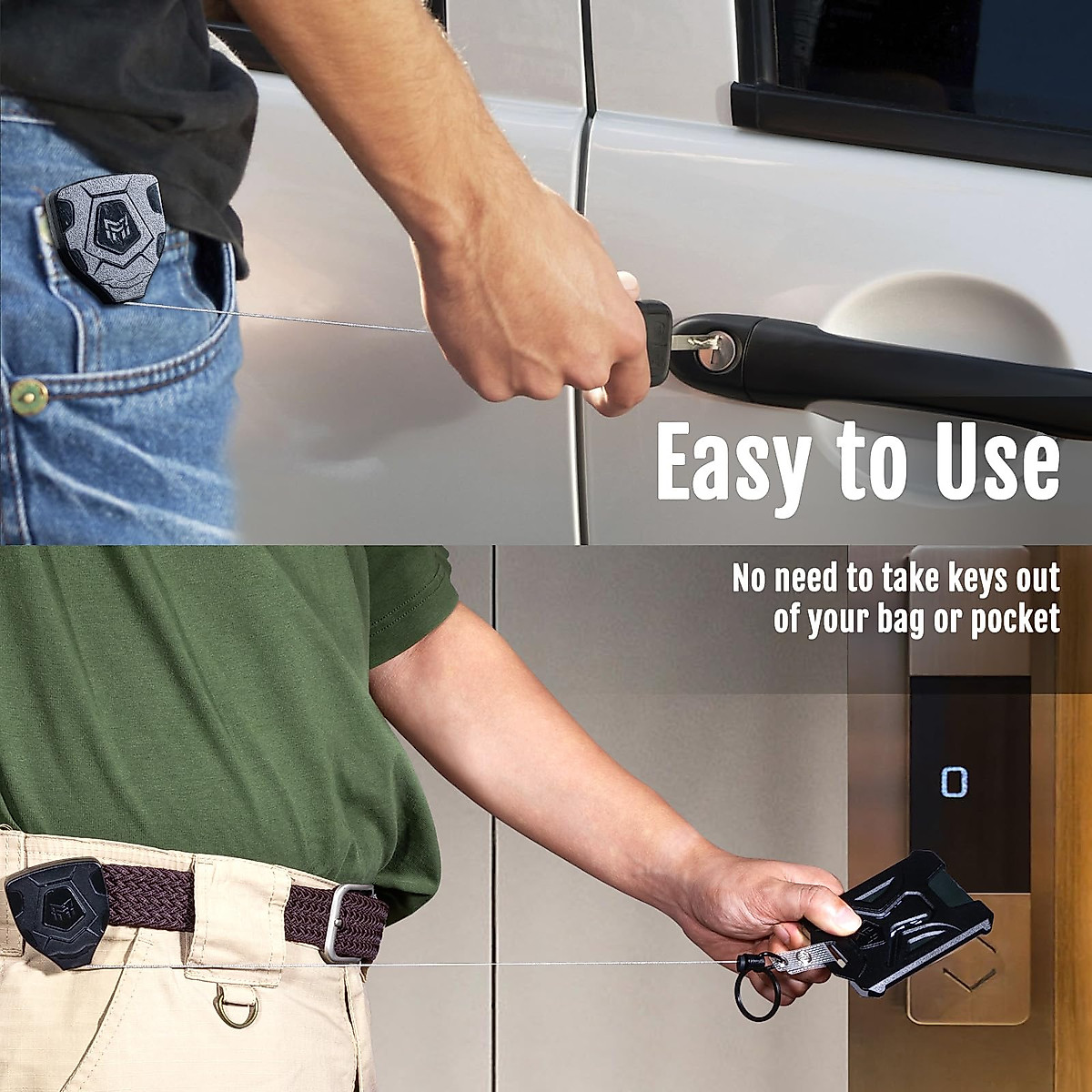 MNGARISTA Retractable Badge Holder and Heavy Duty Badge Keychain with Belt Clip, 31.5" Cord, 9oz Retraction, Tactical ID Card Holder with Retractable Badge Reel Key Chain, Black