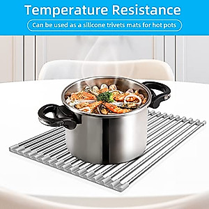 VMVN Dish Drying Rack,Over The Sink Dish Drying Rack,Dish Racks for Kitchen Counter,Roll Up Sink Drying Rack,20.5"x12.2"Stainless Steel Dish Drainers,Kitchen Sink Accessories