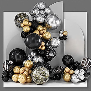 PartyWoo 140 pcs Black and Gold Balloon Arch Kit and 6 pcs Disco Silver Foil Balloons