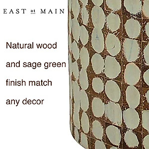 East at Main Round Side Table - 16”Dia x 16.5” h Living Room, Entryway, Small Spaces, Bedside Tables - Real Coconut Shell Mosaic Inlaid, Pre-Assembled, Natural and Sage Green Patina Finish