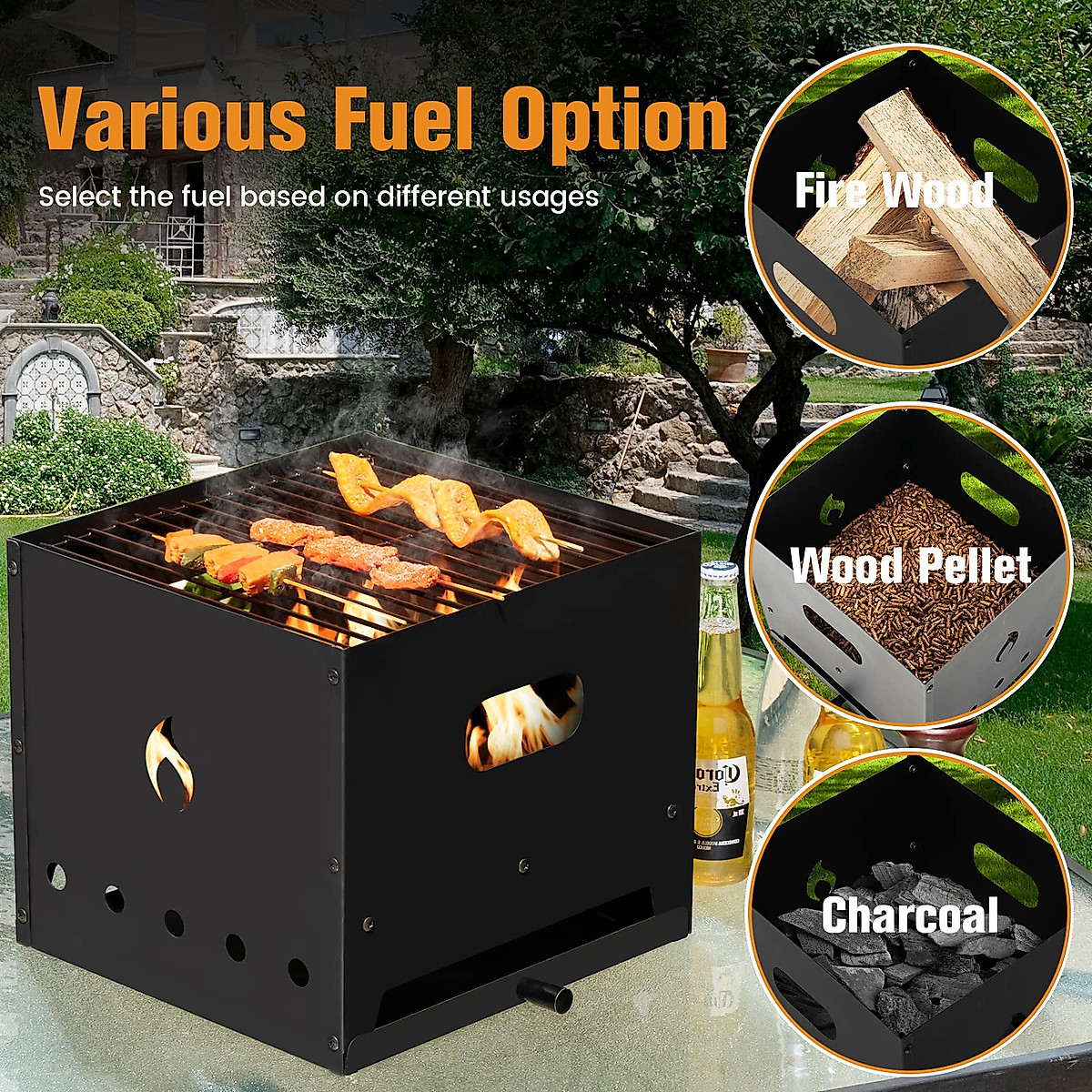 Giantex 4-in-1 Outdoor Pizza Oven, Wood Fired 2-Layer Pizza Maker with Cover, Pizza Stone, Shovel, Grill Grid, Detachable Grill Oven Fire Pit Pizza Ovens for Outside Backyard BBQ
