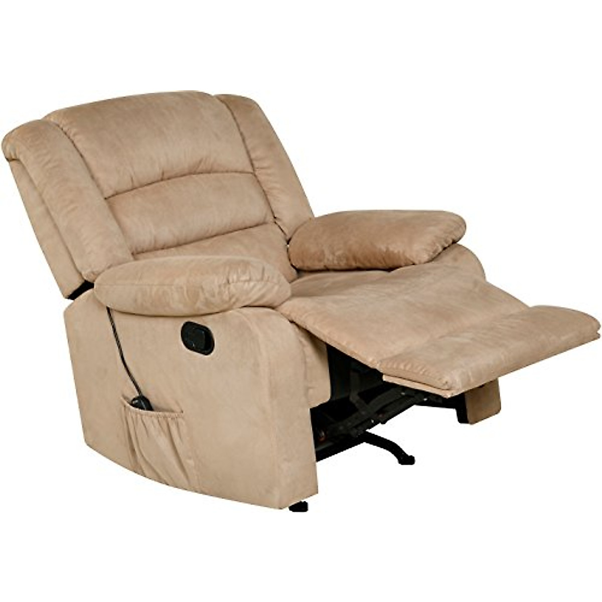 Relaxzen Longstreet Rocker Recliner with Massage, Heat and Dual USB Ports,Microfiber, Beige