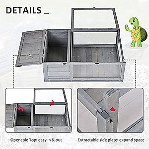 PawHut Wooden Tortoise House Indoor Turtle Habitat Enclosure Outdoor Reptile Cage for Lizards, Geckos, Gray