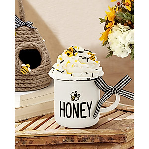 Nefelibata Farmhouse Bumble Bee Tiered Tray Decoration Honey Mini Coffee Mugs with Faux Bee Whipped Cream Toppers Spring Summer Coffee Bar Table Decor Cute Bee Day Party Photo Prop